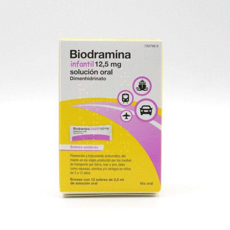 Biodramina Infantil 12,5 Mg 12 Sobres Monodosis Solución Oral 2,5 Ml